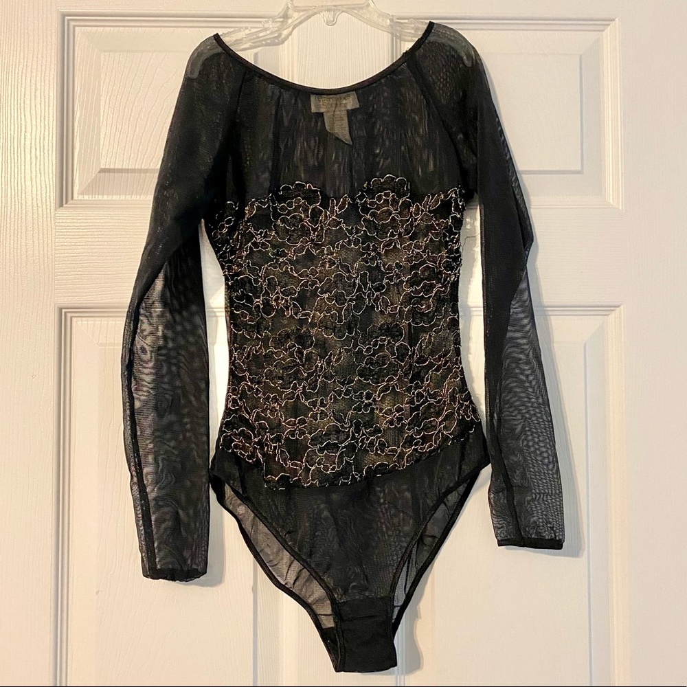 Vintage Victoria’s Secret Sheer Black Bodysuit Gold L… - Gem